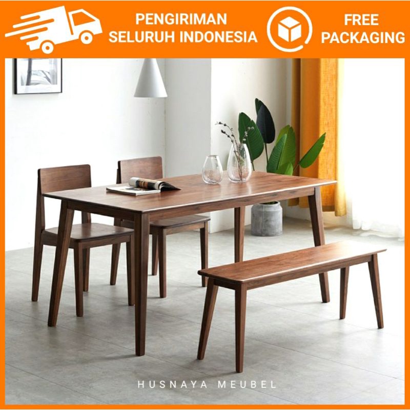 Jual NOVA DINING SET 2 KURSI 1 BENCH / MEJA MAKAN MINIMALIS 2 KURSI + BENCH | Shopee Indonesia