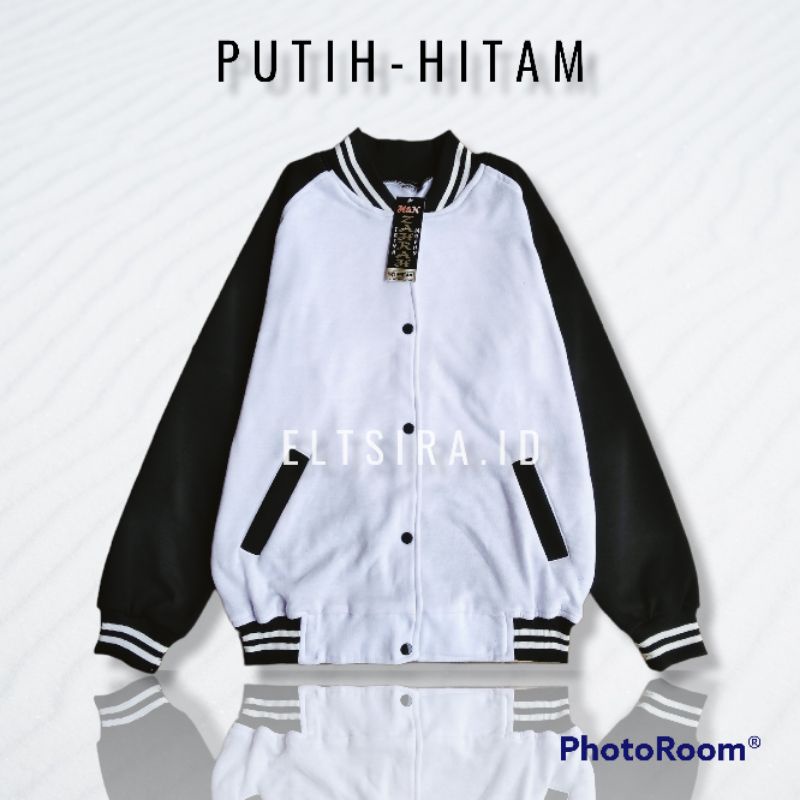 Jual Jaket Varsity Baseball Polos / Jaket Pria Wanita Terbaru || PUTIH ...