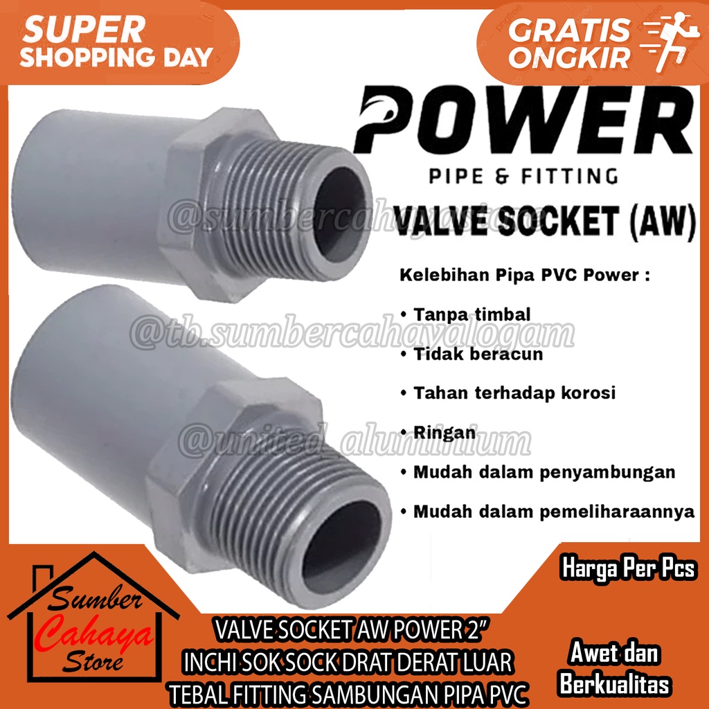 Jual VALVE SOCKET SOK SOCK DRAT LUAR 2" INCHI AW POWER TEBAL FITTING ...