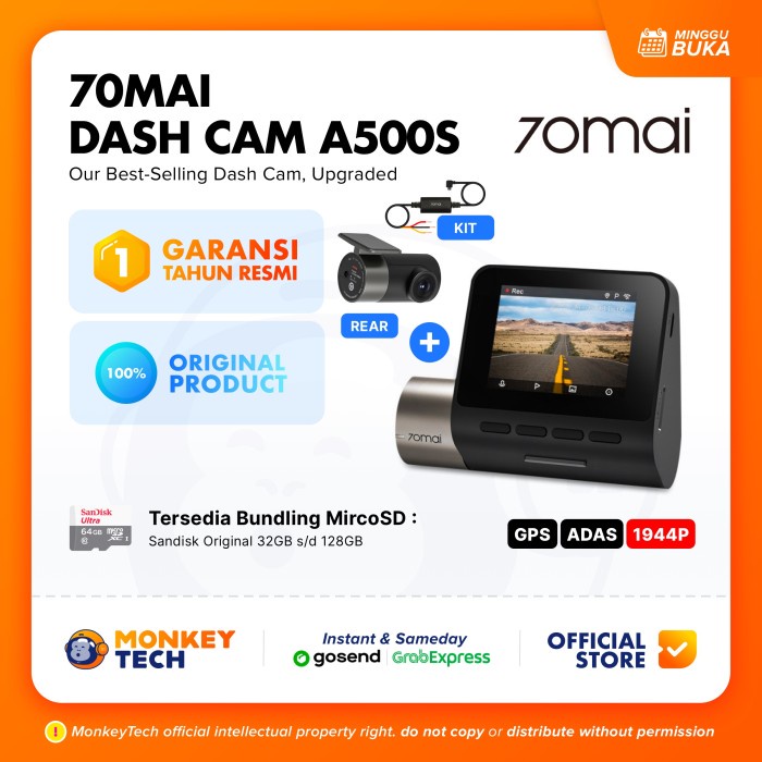 Jual Kamera Mobil 70Mai A500S Dash Cam Pro Plus 1944P Gps Adas Set ...