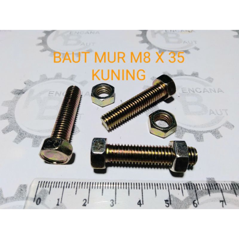 Jual BAUT MUR M8 X 35 KUNING / BMK M8 X 35 KUNCI 12 PANJANG 3,5 CM- | Shopee Indonesia