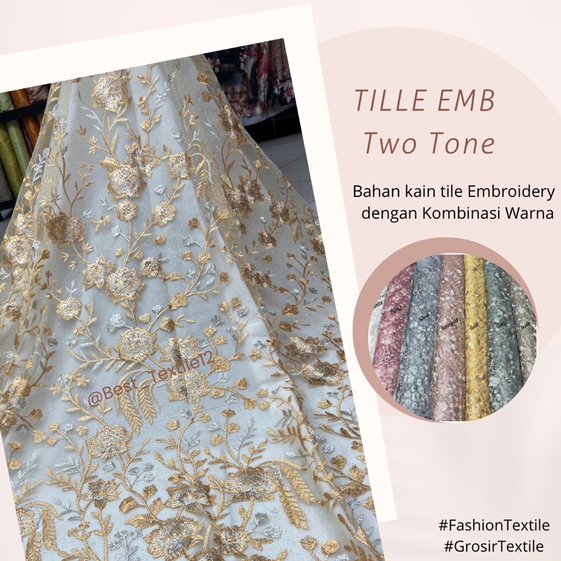 Jual bahan kain TULLE EMBROIDERY TWOTONE , tille bordir glitter ...