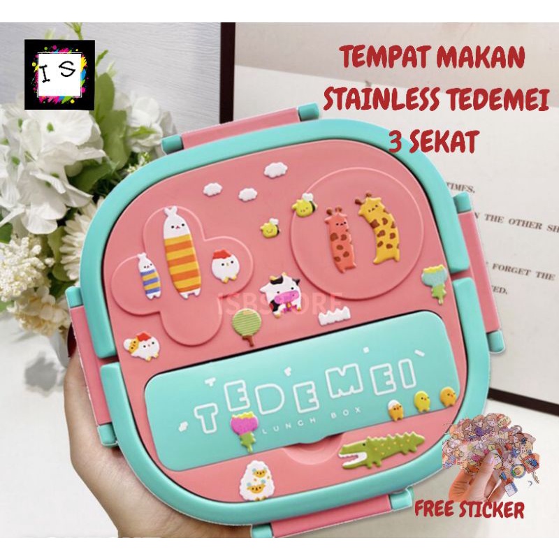 Jual Kotak Makan STAINLESS STEEL 3 SEKAT Free Sticker + Box TEDEMEI ...