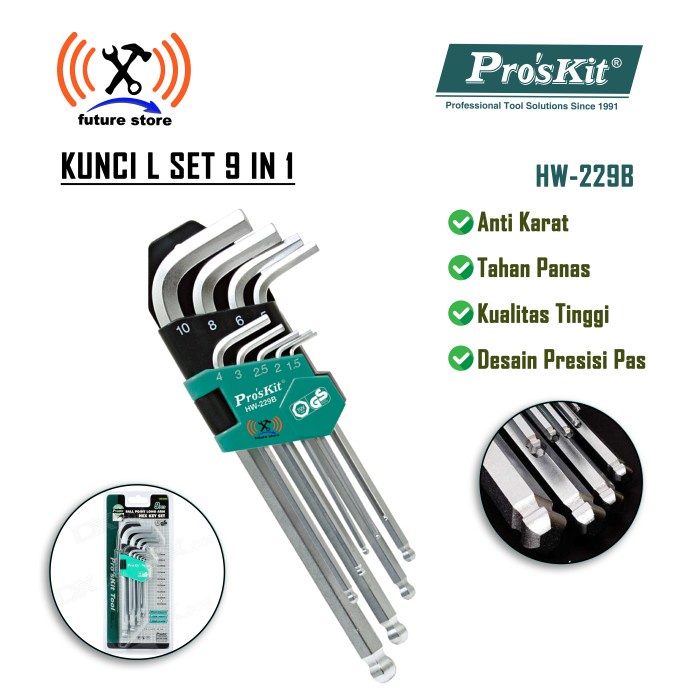 Jual Proskit Hw-229B Kunci L Set - 9Pcs Ball Point Long Armhex Key Set ...