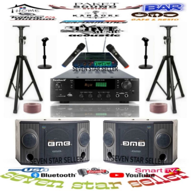 Jual paket karaoke sound system speaker BMB 8 inch ampli digital system ...