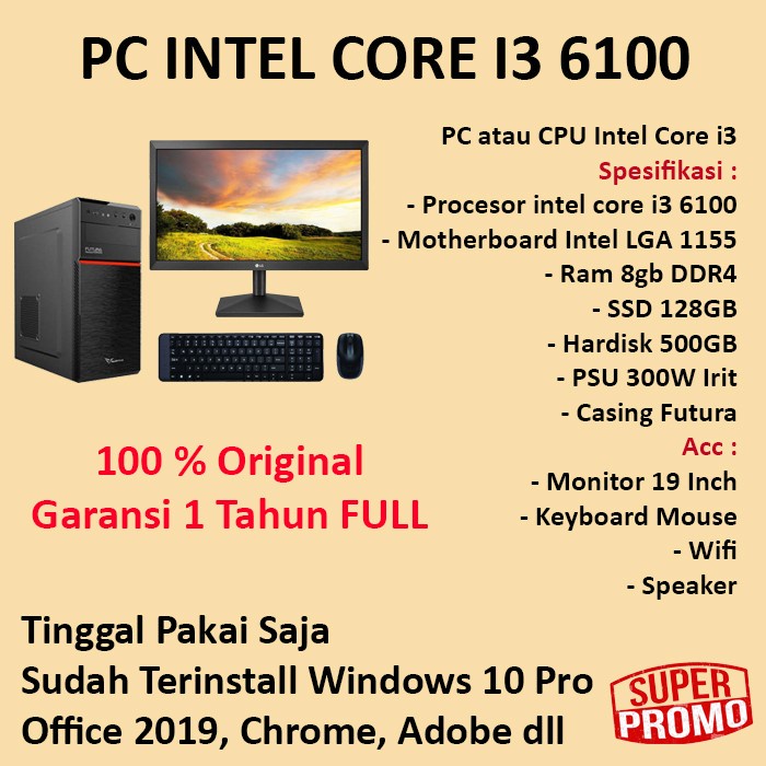 Jual Rakitan Pc Rakitan Core I3 Gen 6 + Ssd + Ram 8Gb | Shopee Indonesia