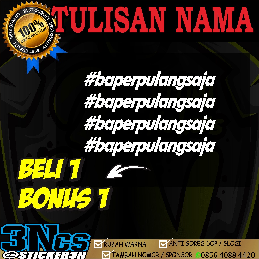 Jual Cutting Sticker Custom Tulisan Nama untuk motor atau mobil, laptop ...