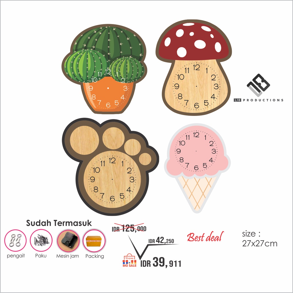 Jual L18Production Jam Dinding Ukir Motif Cute Dekorasi Hiasan Pajangan ...