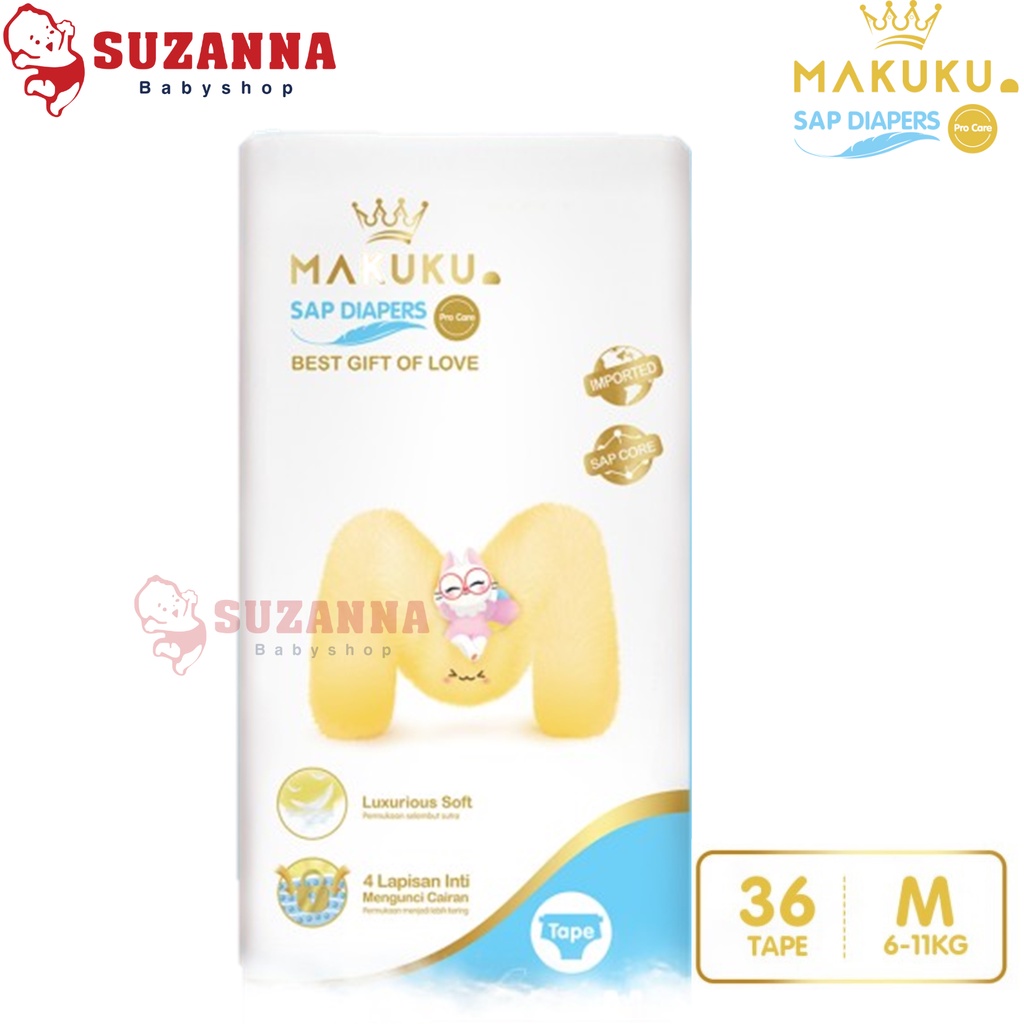 Jual MAKUKU Air Diapers Premium Pro Care Tape M36 Popok Bayi SAP AntiGumpal | Shopee Indonesia