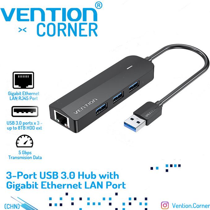 Jual Vention USB Hub 2.0 3.0 Lan Ethernet Port Adapter With Power Port ...