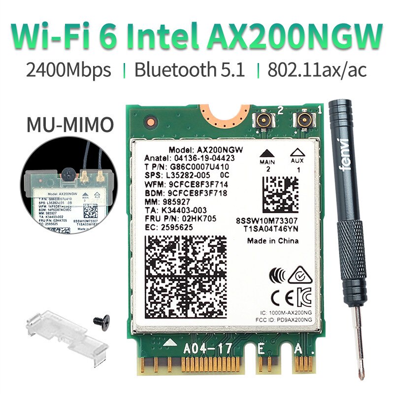 Jual Intel Wifi 6 Card Wireless AX200 802.11AX Bluetooth 5.2 NGFF M.2 ...