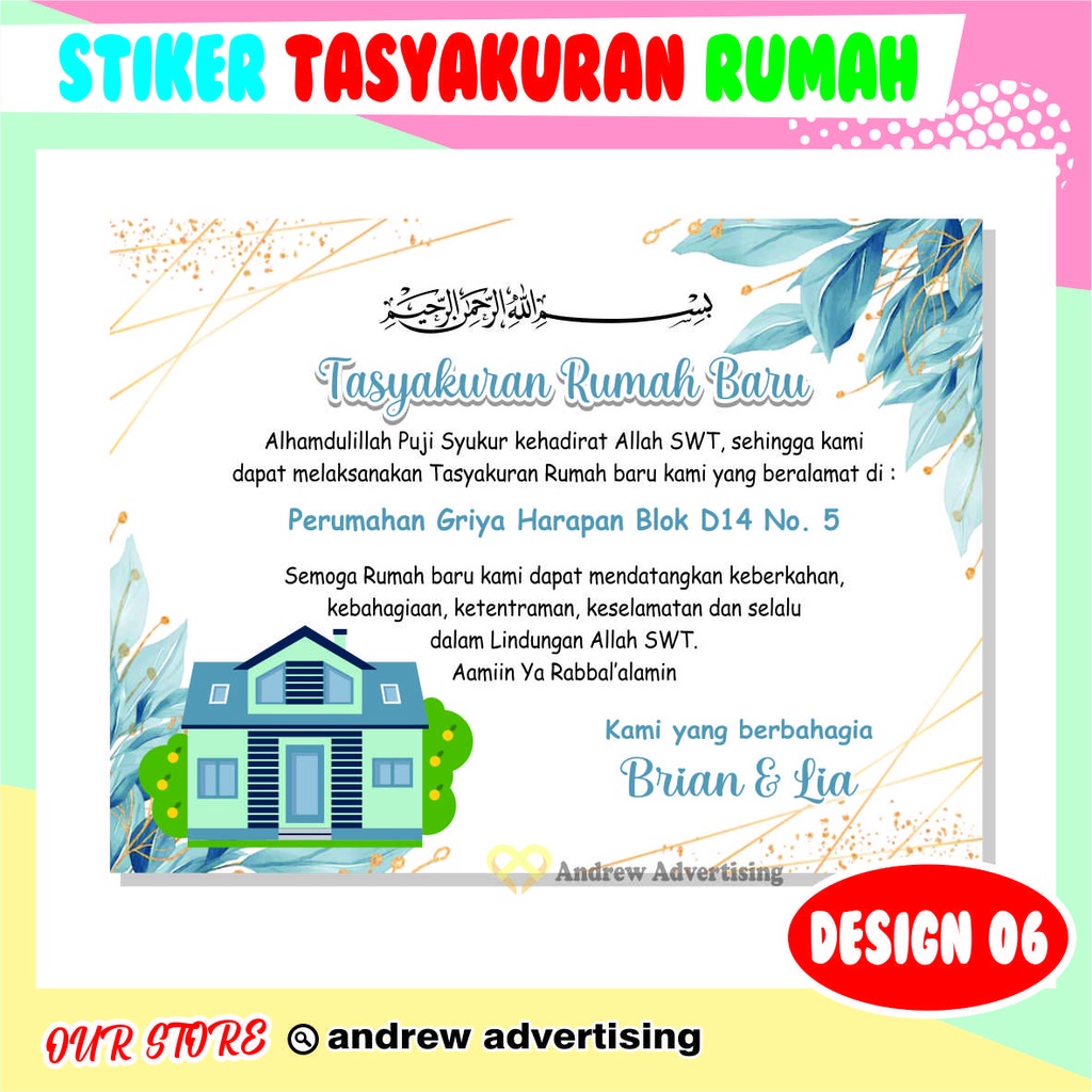 Jual Stiker / Kartu Tasyakuran Rumah Baru atau Pindahan Rumah | Shopee ...