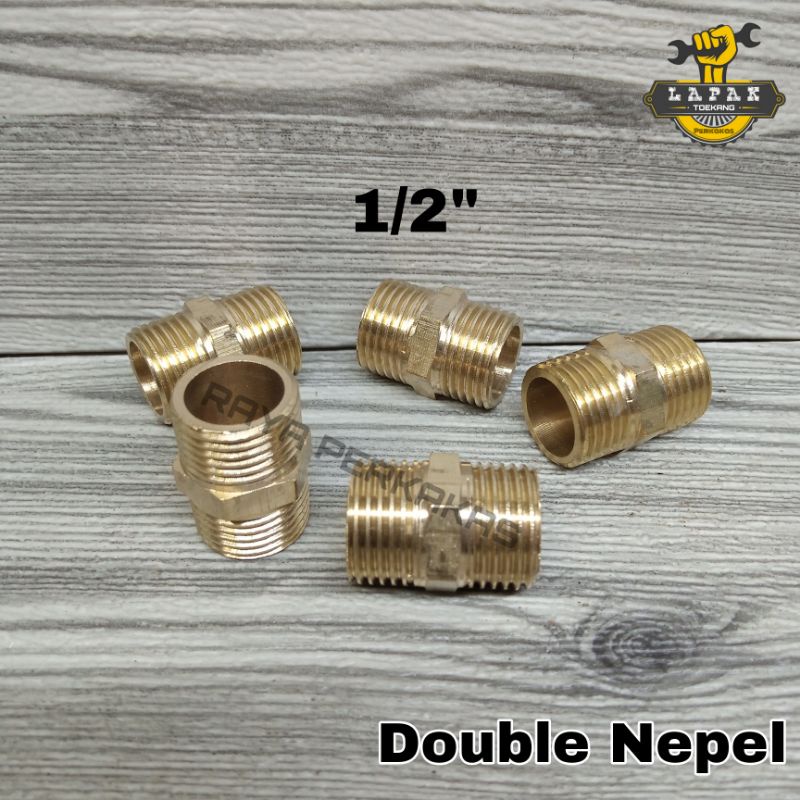 Jual Double Nepel Kuningan 1/2 Inch Sambungan Nipel ½x½ FS18 | Shopee Indonesia