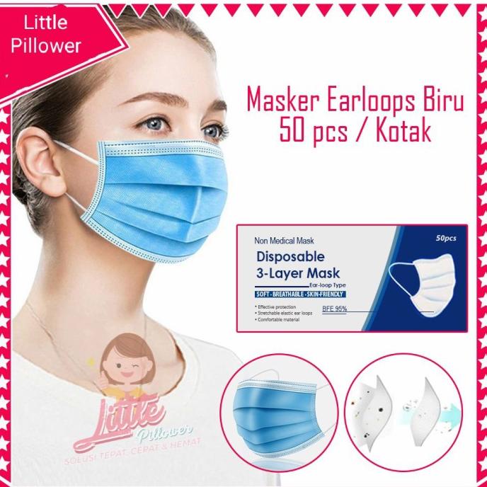 Jual Masker disposable 3 ply - masker earloop isi 50pcs box facemask 88 ...