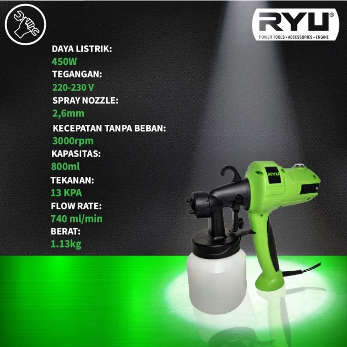 Jual Spray Ryu Spray Gun Electrik Rse 800 Semprotan Cat Tembok Paint ...