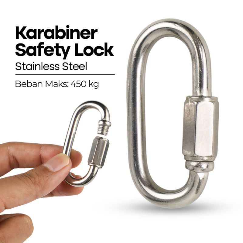 Jual Karabiner safety lock stainless steel | Carabiner Screw Safety ...