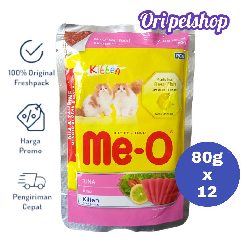Jual (12 pouch) Meo Pouch Sachet 80gr Me-o Wet Cat Food - Kitten Tuna ...