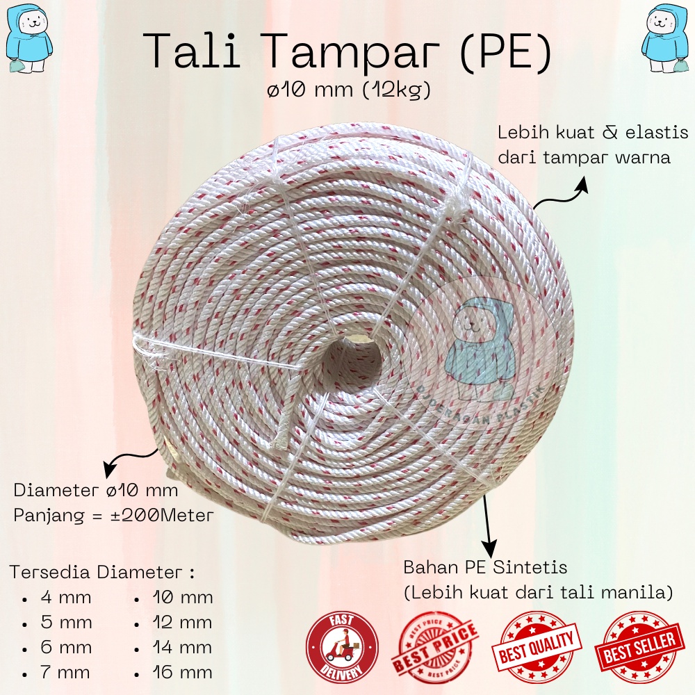 Jual [10mm x 200Meter] Tali Tambang Tampar Nilon Nylon PE Manila Putih ...