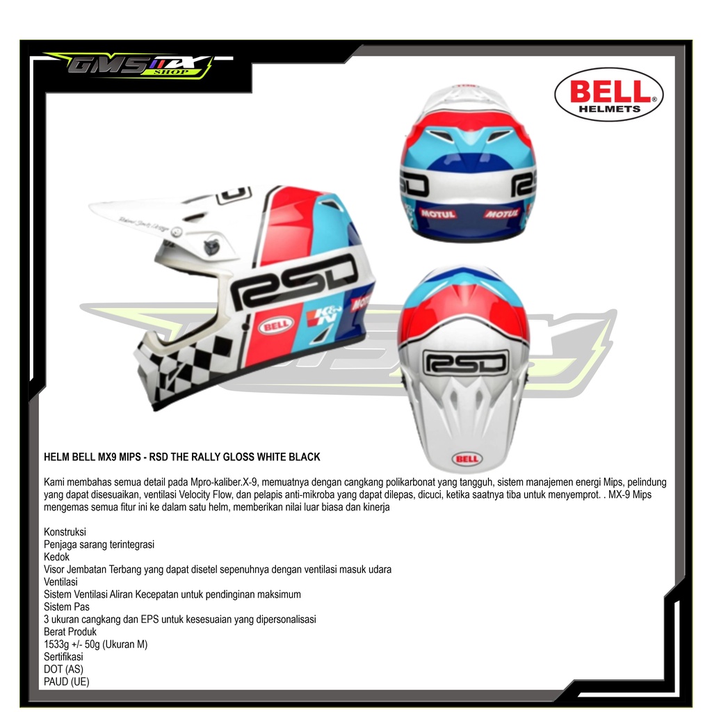 Jual HELM BELL MX9 MIPS - RSD THE RALLY GLOSS WHITE BLACK | Shopee ...