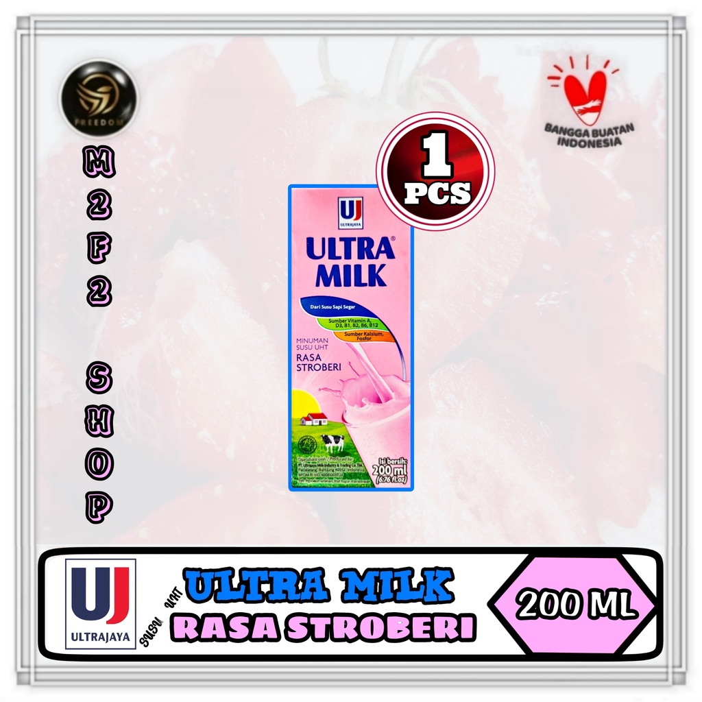 Jual Susu Ultra Milk Rasa Stroberi Kotak UHT | Strawberry - 200 ml ...