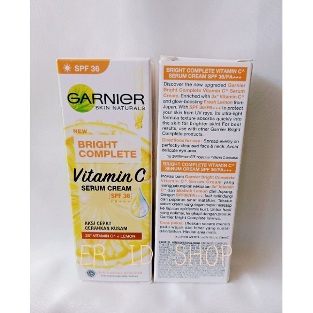 Jual Garnier bright complete vitamin c serum cream SPF 36 20ml | Shopee Indonesia
