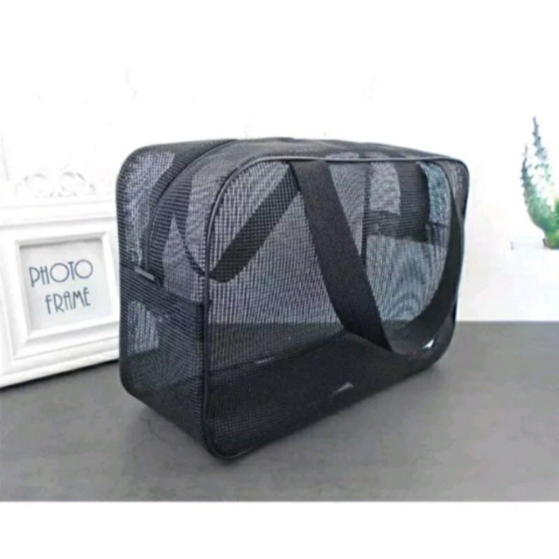 Jual Travel Pouch bag Jaring Tote GYM Transparan bepergian bawaan alat ...