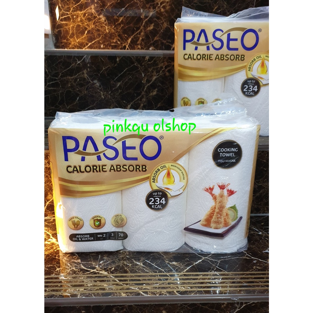 Jual Tissue paseo calorie absorb cooking towel 3 rolls 70 sheet 2 ply/Roll (kemasan baru yah ...