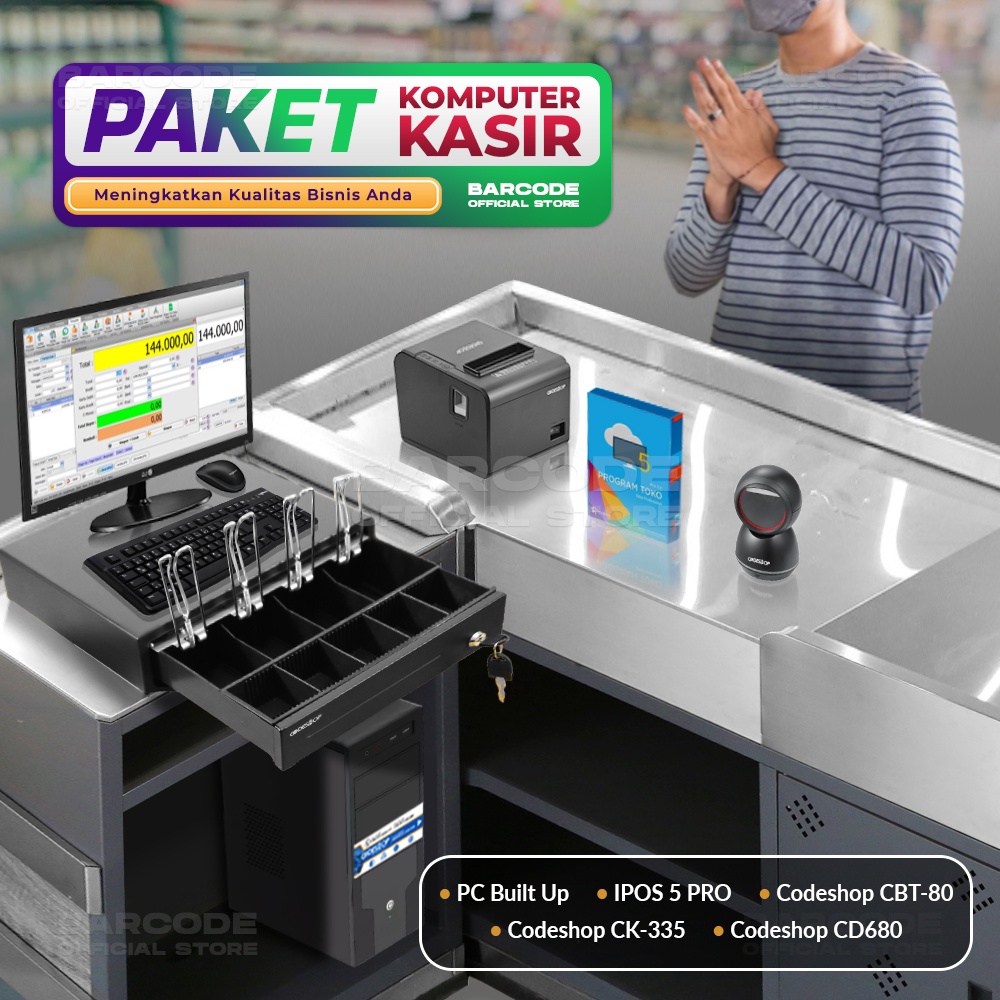 Jual Paket Komputer Kasir + IPOS 5 PRO Software Program Kasir + Codeshop CD680 Scanner Barcode ...