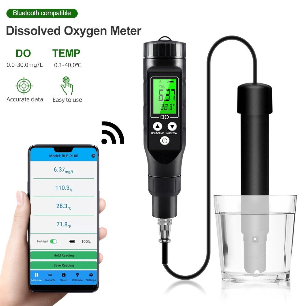Jual Dissolved Oxygen Meter Bluetooth DO Tester Oksigen Water BLE9100 ...