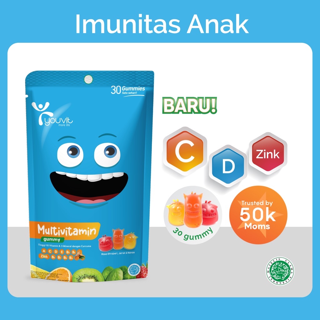 Jual Youvit Multivitamin Gummy Omega-3 Anak 30 Days isi 30pcs (Free Sticker) | Shopee Indonesia