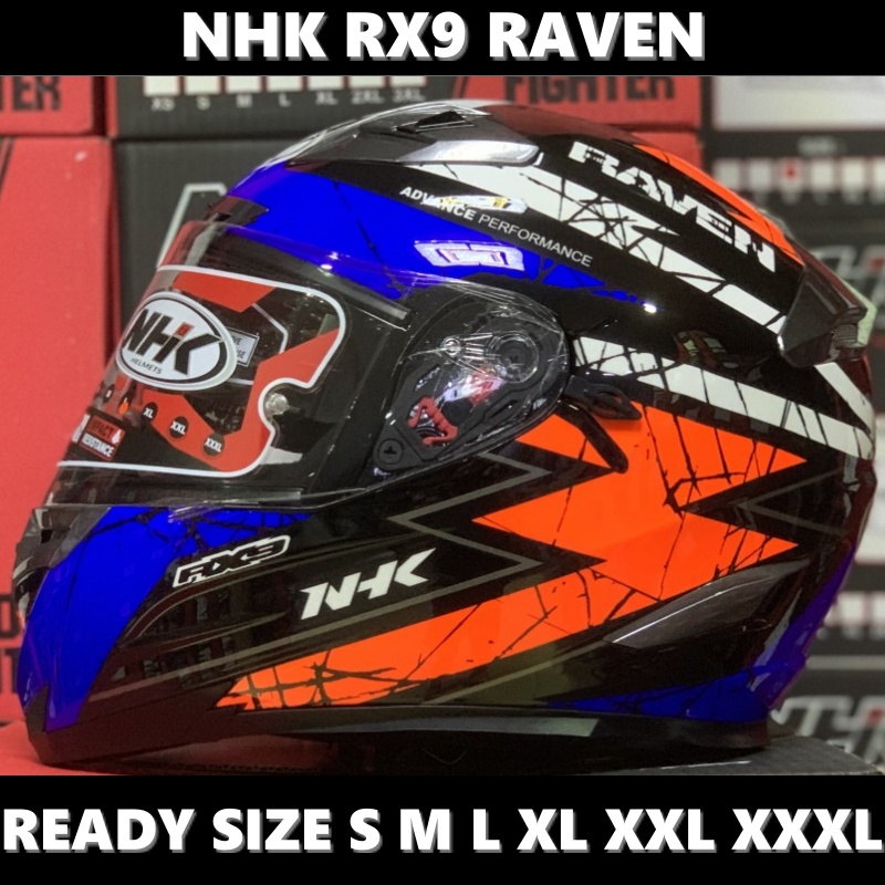 Jual Helm NHK RX9 Raven Black Blue Orange Glossy Double Visor Full Face ...