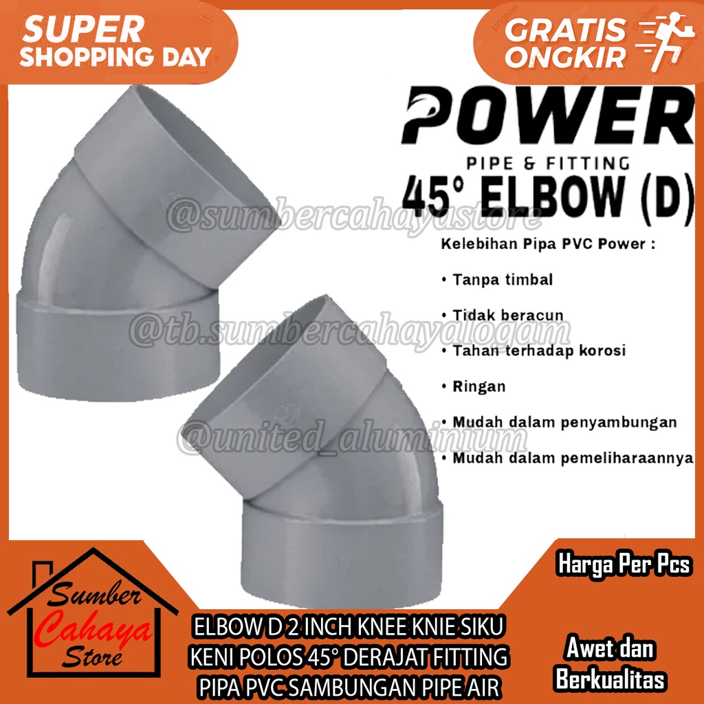 Jual ELBOW D 45° DERAJAT POWER KNEE 2" INCH KNIE SIKU KENI POLOS ...