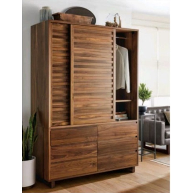 Jual lemari sliding 6 laci kayu jati perhutani | Shopee Indonesia