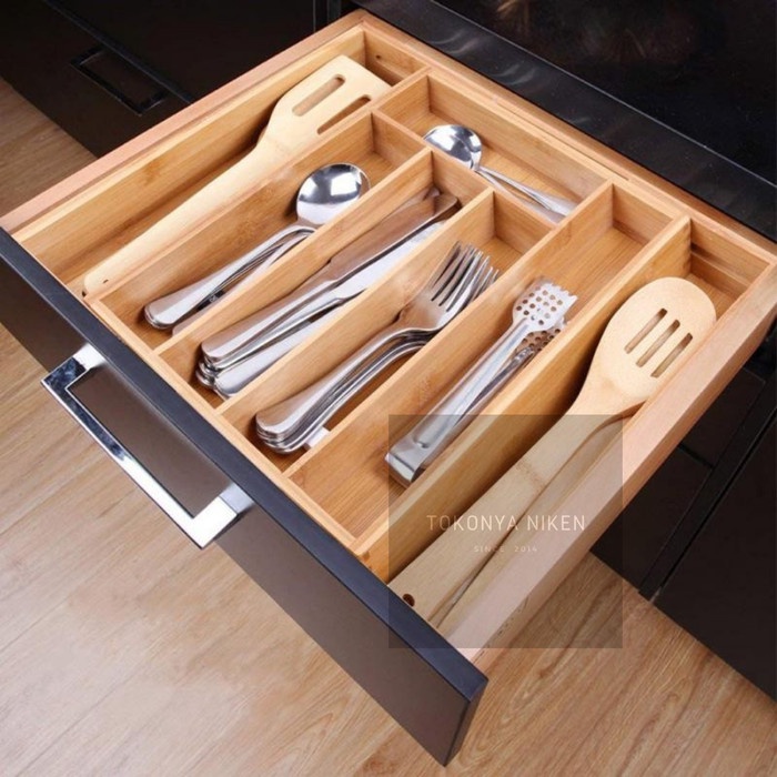 Jual tempat sendok kayu cutlery tray wadah peralatan makan expandable ...