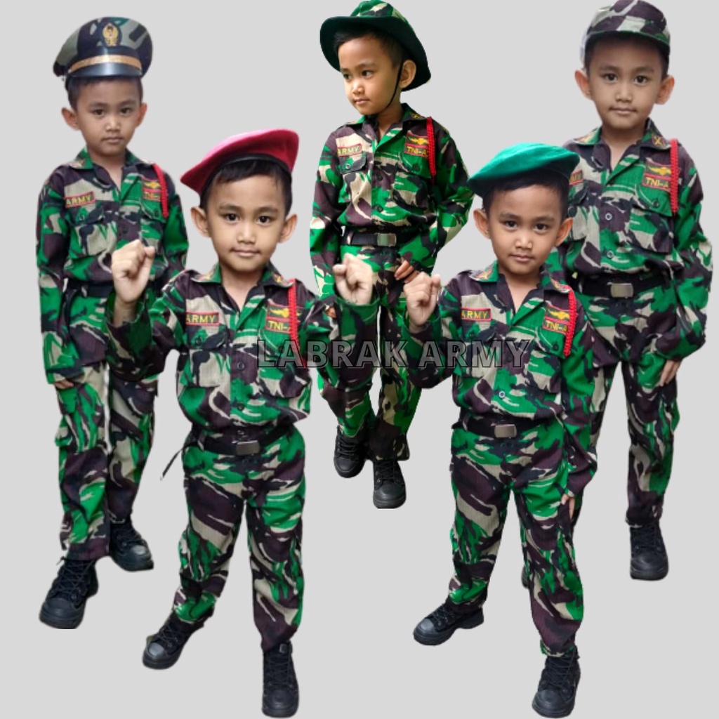 Jual PROFESI ANAK TNI LORENG KOMPLIT BARET MERAH HIJAU PET KOWAD RIMBA ...