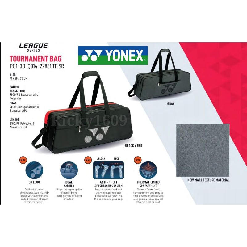 Jual TAS BADMINTON YONEX 3D PC1-3D-Q014-22831BT-SR - TAS YONEX 3D ...