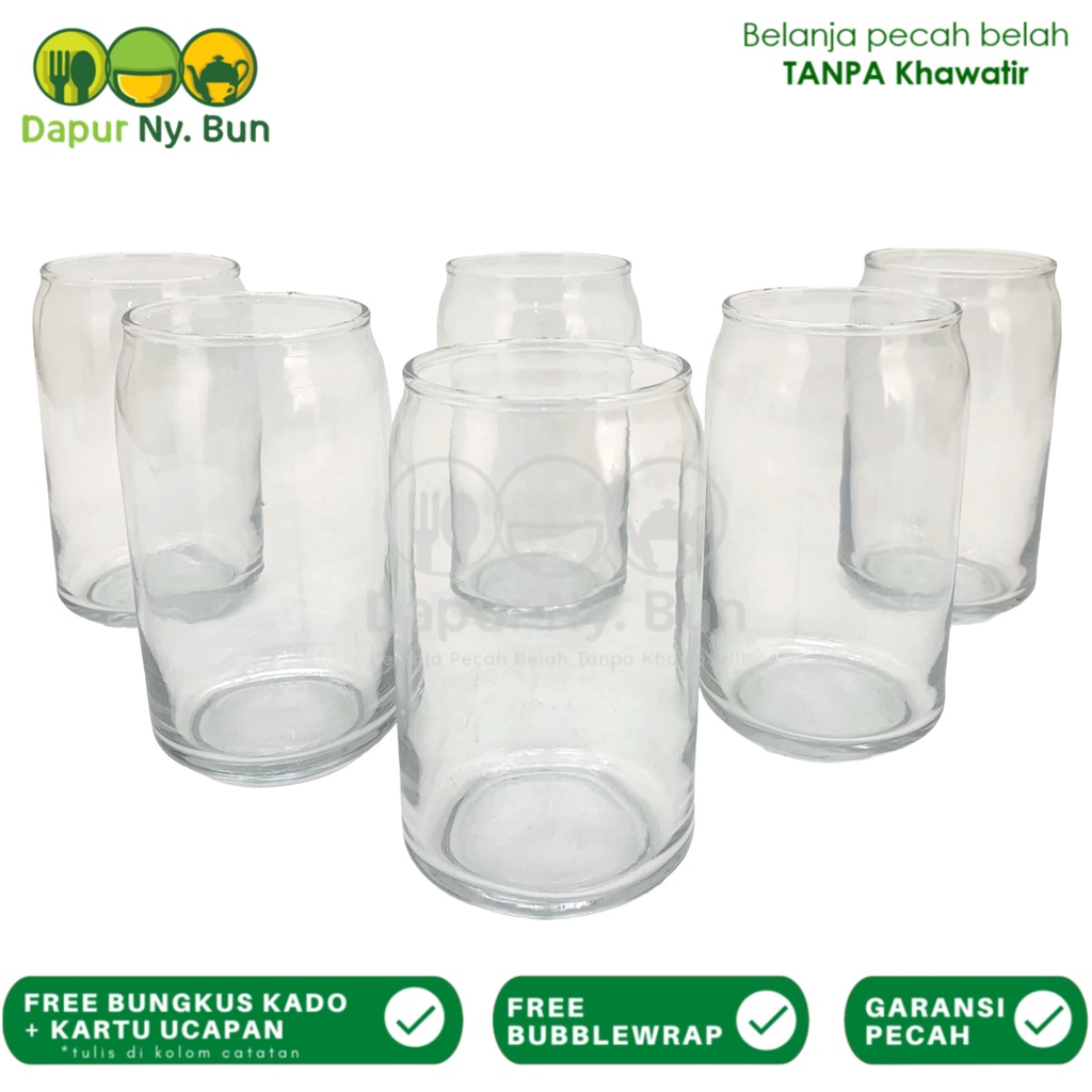 Jual 6pcs Gelas Minum Kaca Model Kaleng Can Ukuran 470ml / Mug Unik ...