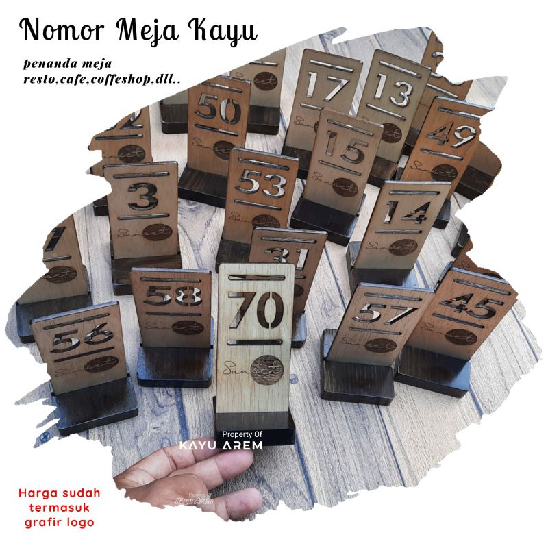 Jual Nomer Meja Kayu | Penanda Nomer Meja Cafe Restoran Custom Logo ...