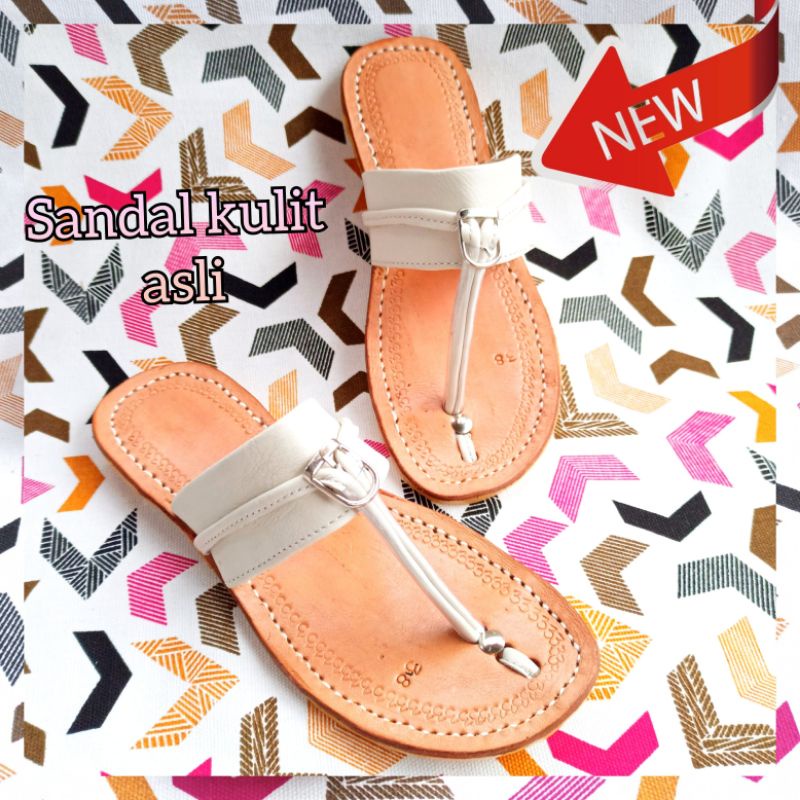 Jual [Real Pick] Sandal flat kulit asli terbaru sandal wanita tali ...