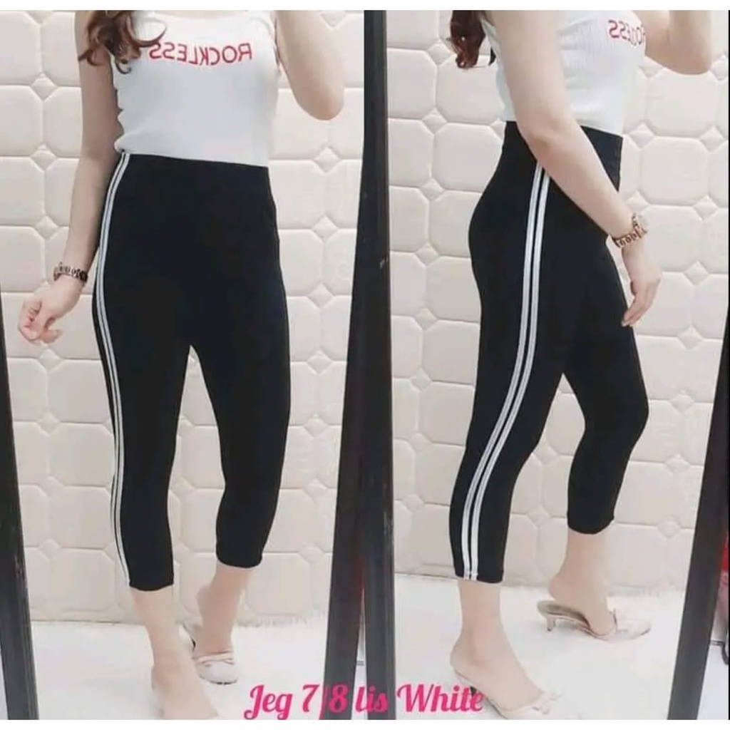 Jual Legging Pendek 7/8 List Putih / Legging Import Wanita | Shopee ...