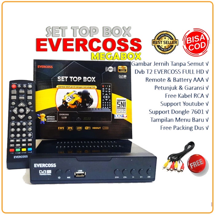 Jual STB SET TOP BOX EVERCOSS DVB T2 TV DIGITAL RECEIVER FULL HD | Shopee Indonesia