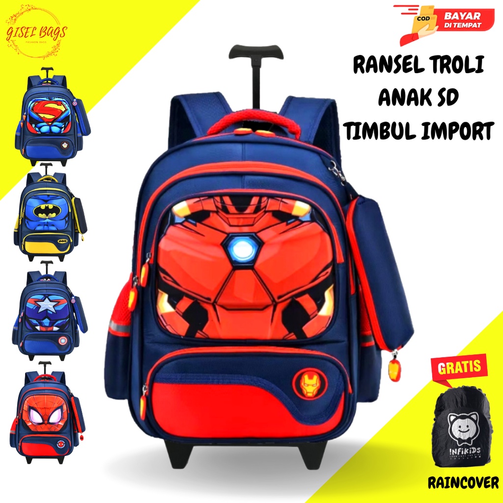 Jual Tas troli anak laki laki sekolah sd gambar timbul karakter superhero waterproof | Shopee ...