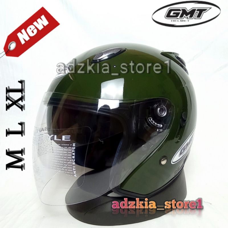 Jual HELM GMT CENTRO ARMY GLOSSY | HALF FACE | DOUBLE VISOR | Shopee ...