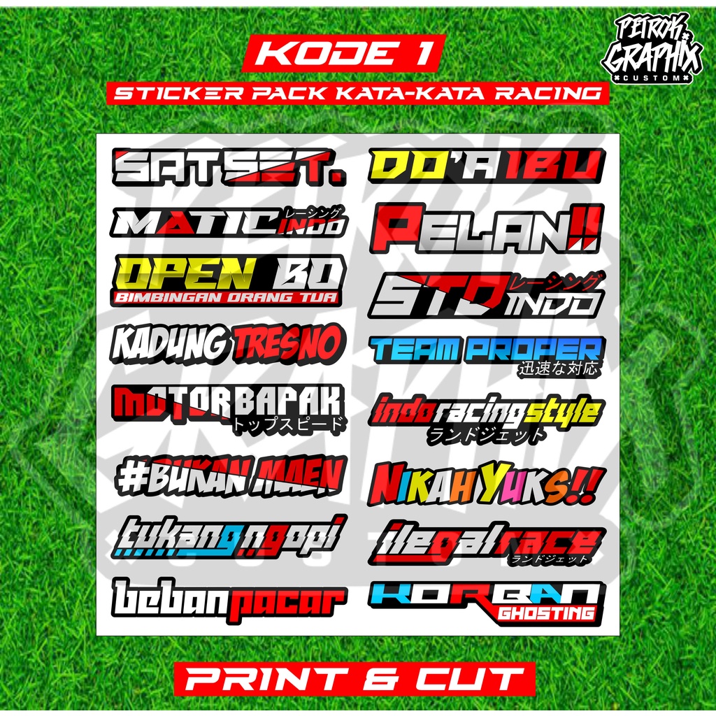 Jual STICKER PACK RACING PRINT & CUT STICKER MOTOR STICKER KATA KATA ...