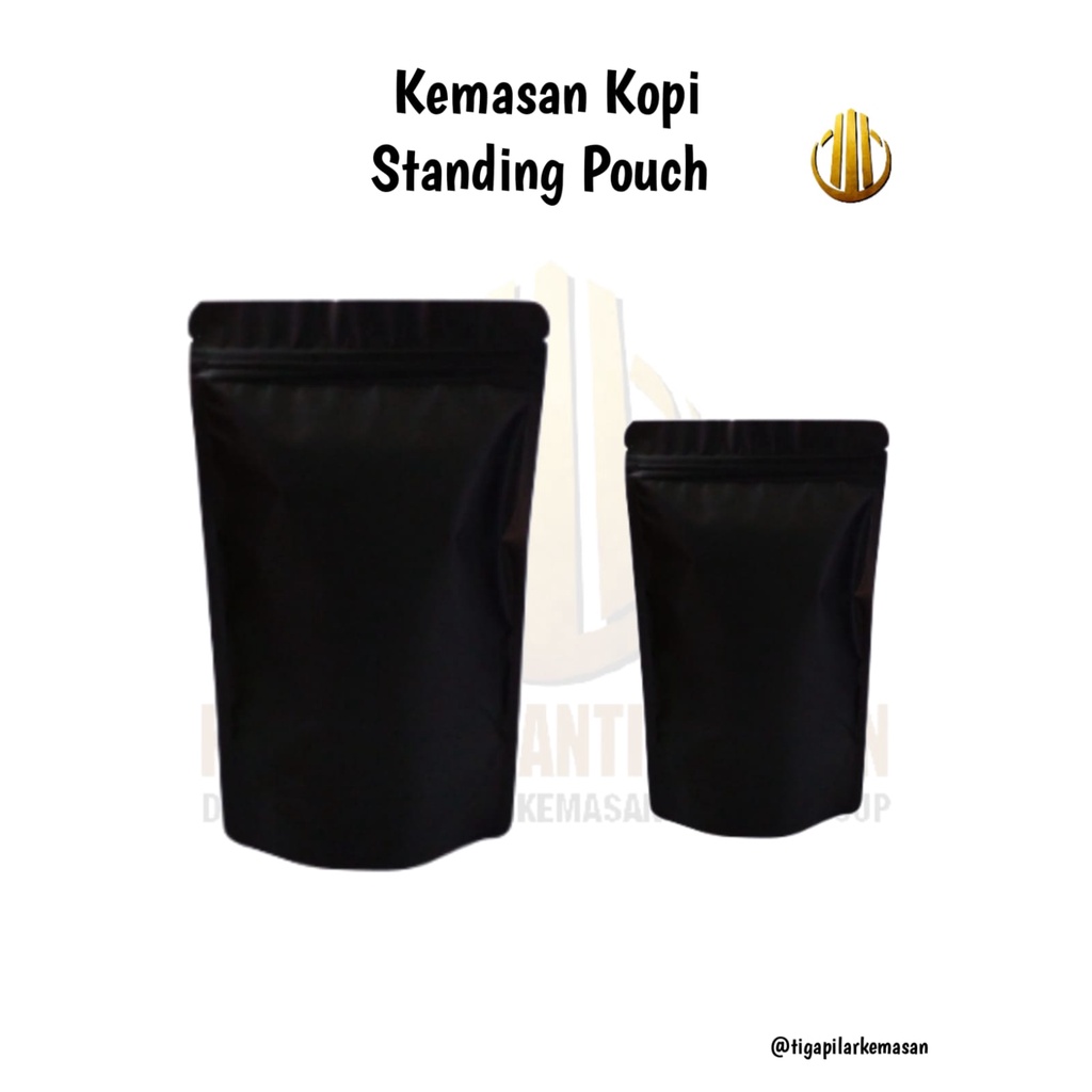 Jual Kemasan kopi/standing pouch alumunium foil hitam pluss zipper | Shopee Indonesia