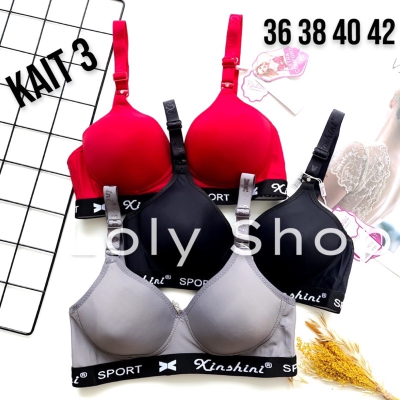 Jual Bra Wanita Dewasa Sporty Kait 3 Cup B Tanpa Kawat XS #0102 Bahan ...