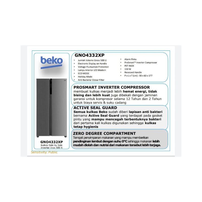 Jual Kulkas Side By Side BEKO GNO4332XP 500Lt | Shopee Indonesia