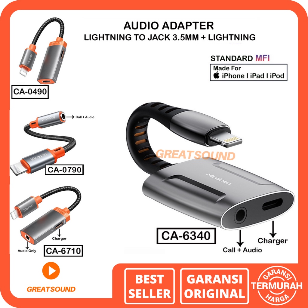 Jual Mcdodo CA6340 Jack Audio 2 In 1 Lightning Original Sambungan Audio ...