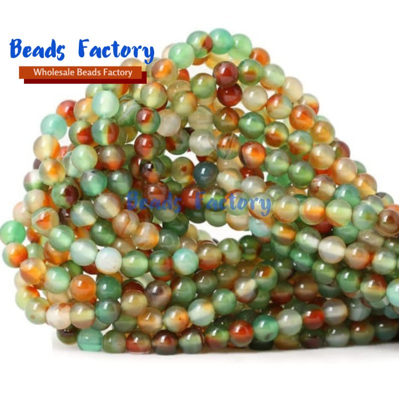 Jual Manik-Manik Batu Alam Hijau Stripe Stone Beads DIY Round Loose ...