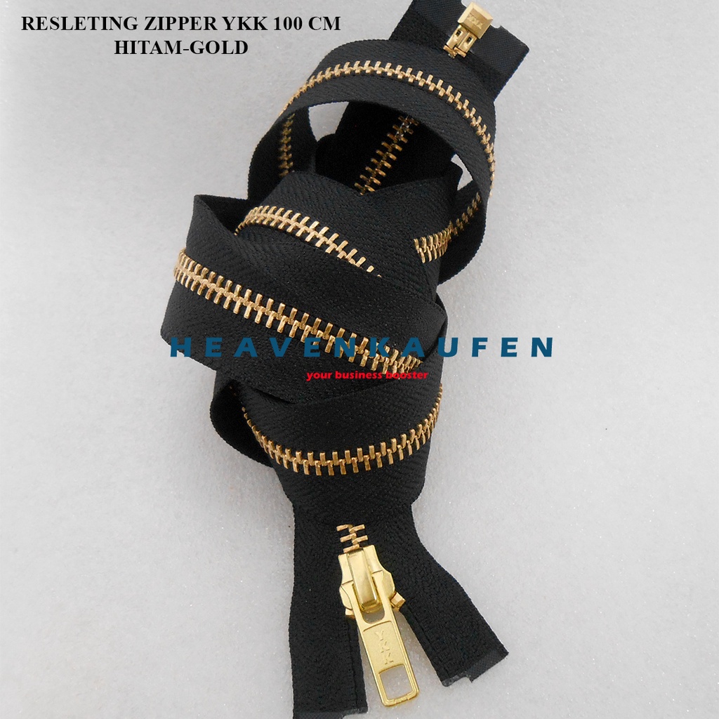 Jual Resleting Zipper YKK 100 cm Atau 1 Meter Type Gigi Besi Hitam - Gold Emas Set Open End Buka ...